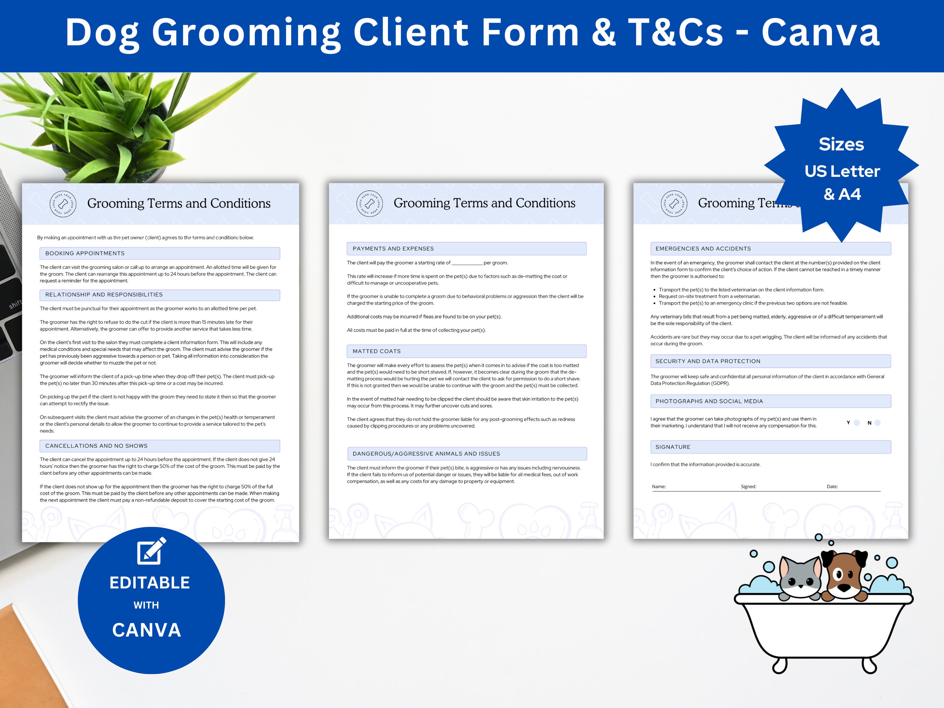 Dog Groom Client Form With Terms and Conditions for a Dog Grooming ...