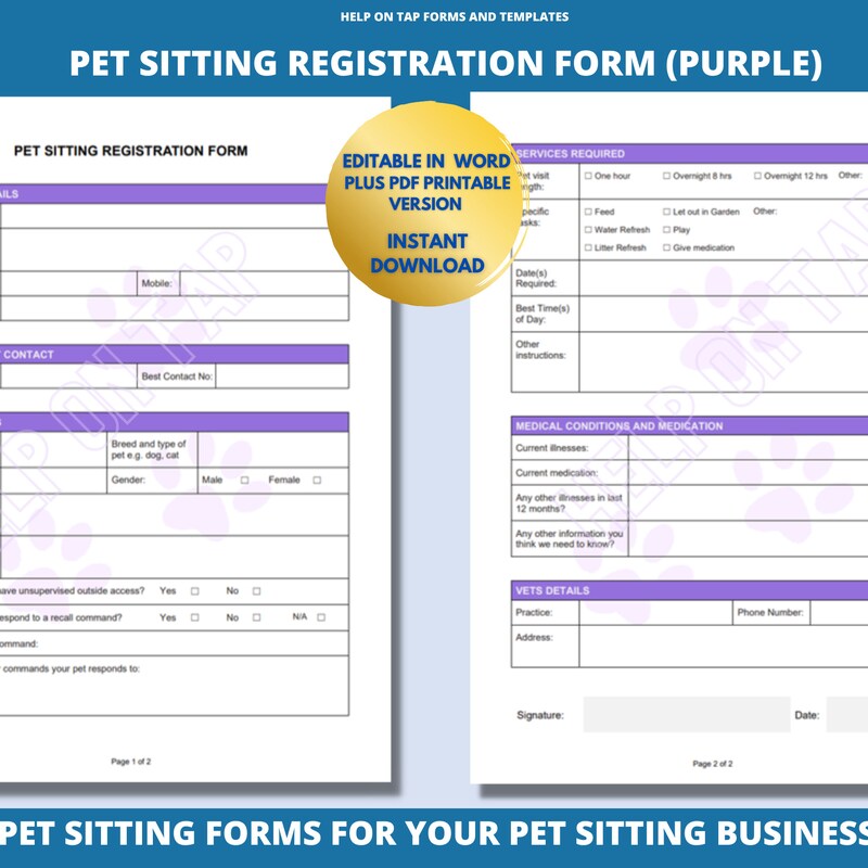 Pet Sitting Forms - Etsy