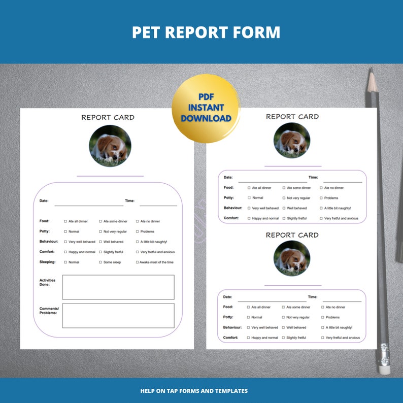 Dog Report Form | Pet Report Template | Pet Sitting Report Templates ...
