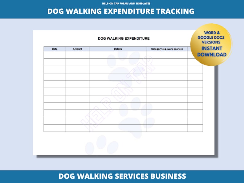 Dog Walking Income Tracking and Expenditure Tracking Log blue Tracking ...