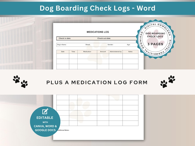 Dog Boarding Log: Kennel & Home Welfare Checks (digital Download) - Etsy
