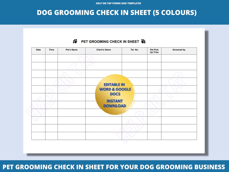 Pet Grooming Check In Sheet Word Google Docs Dog Grooming Check Sheet