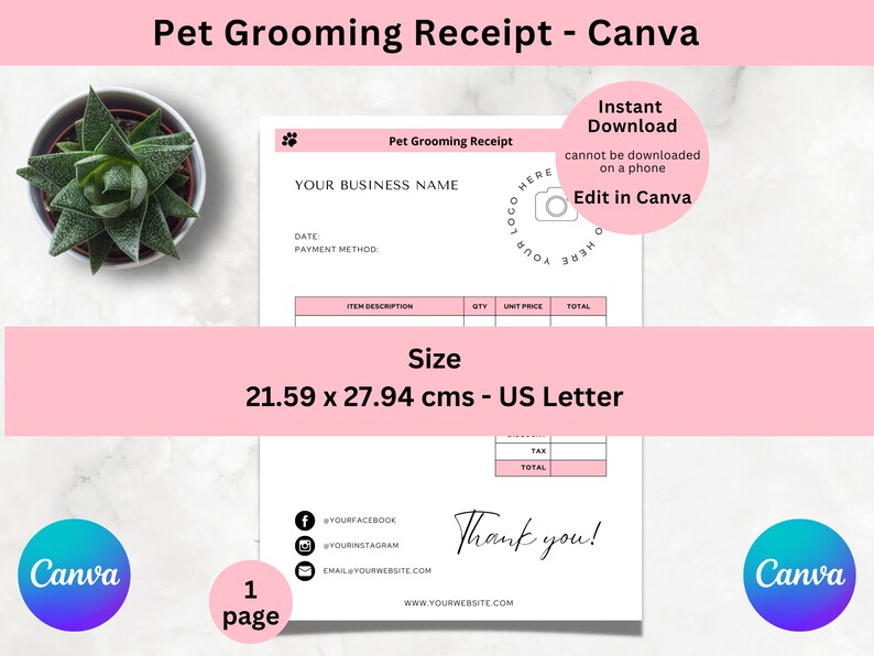 Dog Groom Receipt Form - Canva | Dog Grooming Receipt | Pet Groomer ...