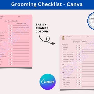 Dog Checklist for Groomer (pink) - Canva | Dog Grooming Checklist | Pet ...