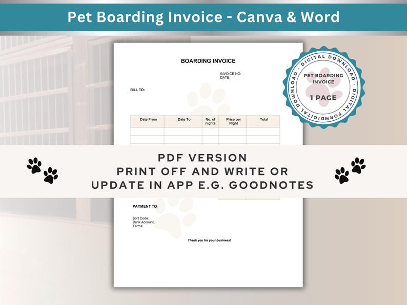 Dog Boarding Invoice Template: Editable in Word, Google Docs, Canva ...