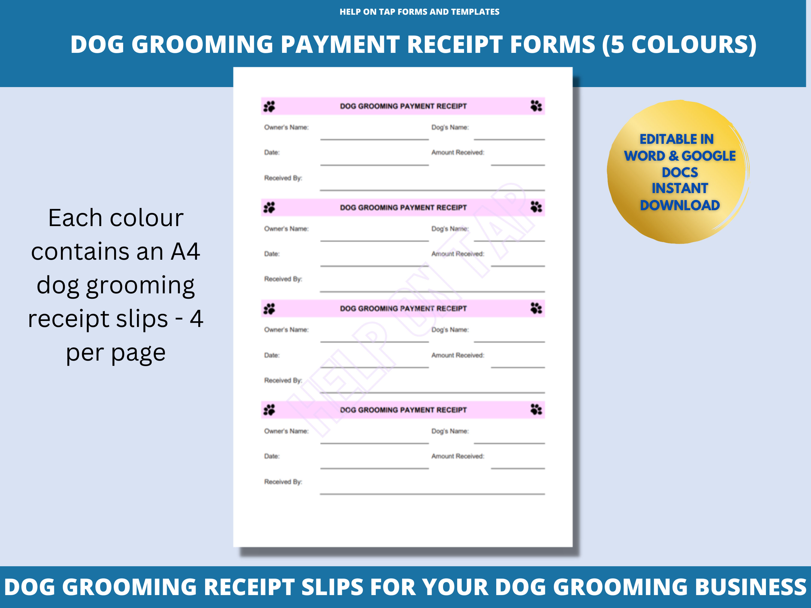 Dog Grooming Payment Receipt Word Dog Grooming Deposit Receipt Simple ...