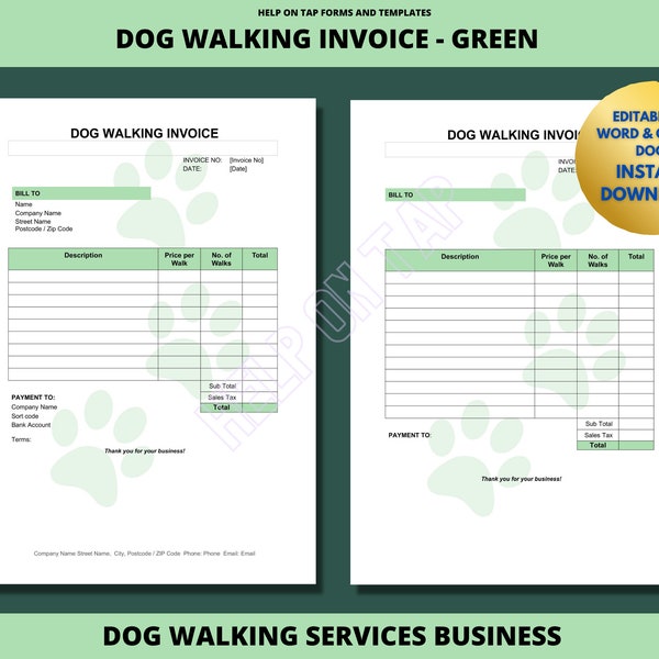 Dog walking invoice - Etsy México