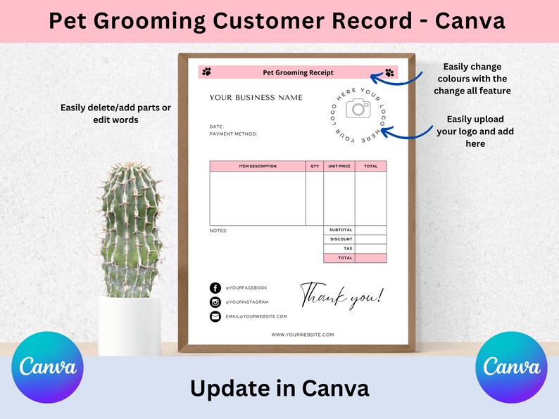 Dog Groom Receipt Form - Canva | Dog Grooming Receipt | Pet Groomer ...