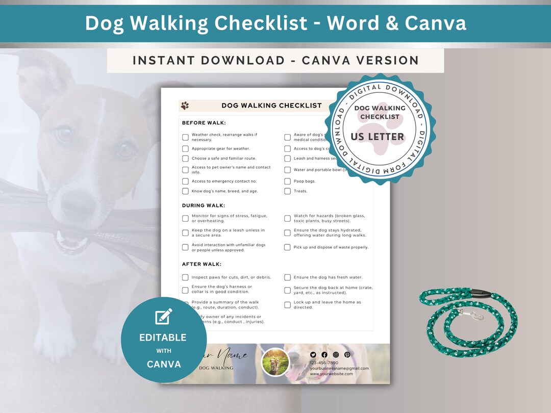 Dog Walking Checklist Preparation Guide Safety Checklist for Dog ...
