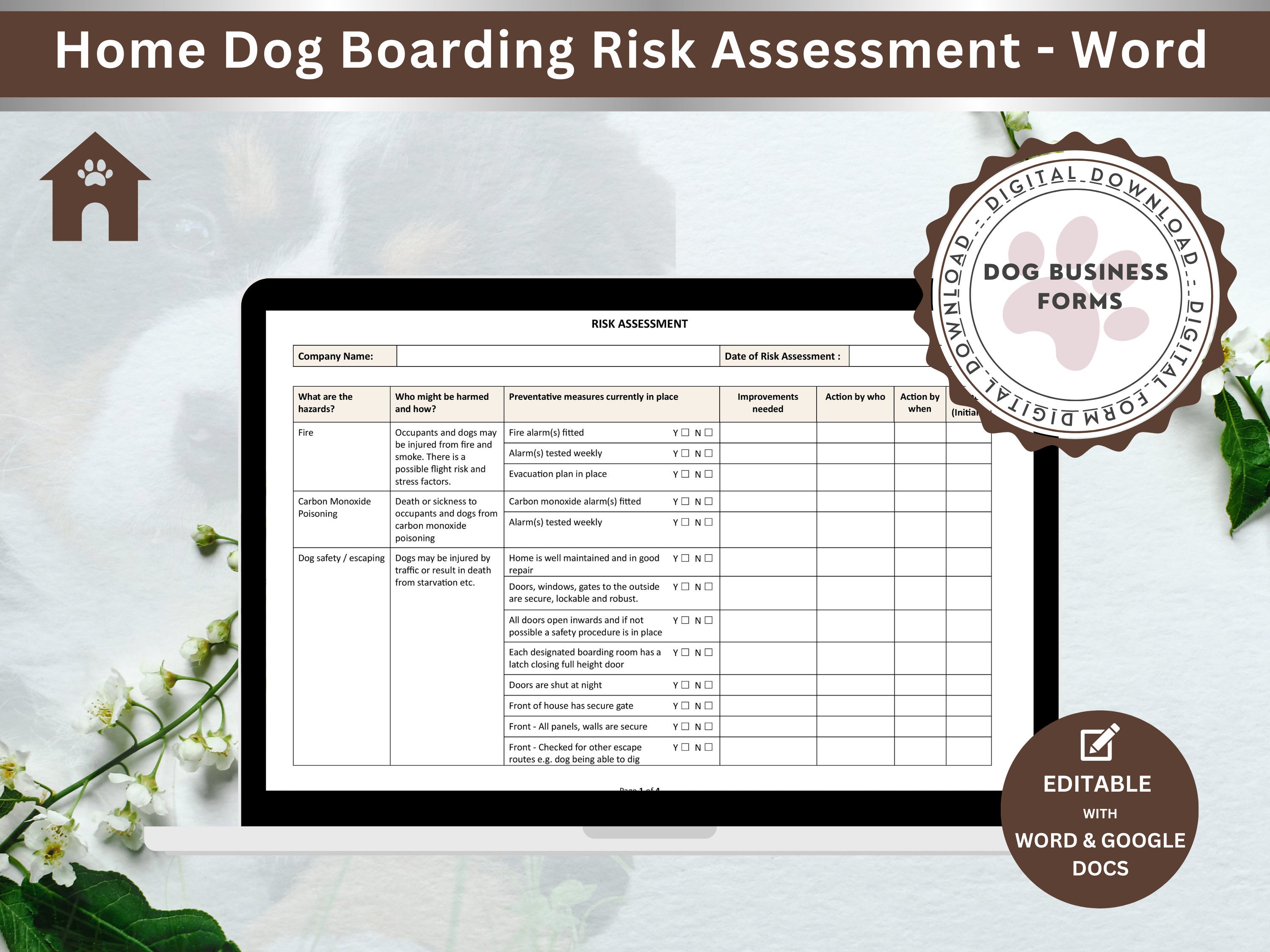 Home Dog Boarding Risk Assessment Form (digital Download) - Etsy