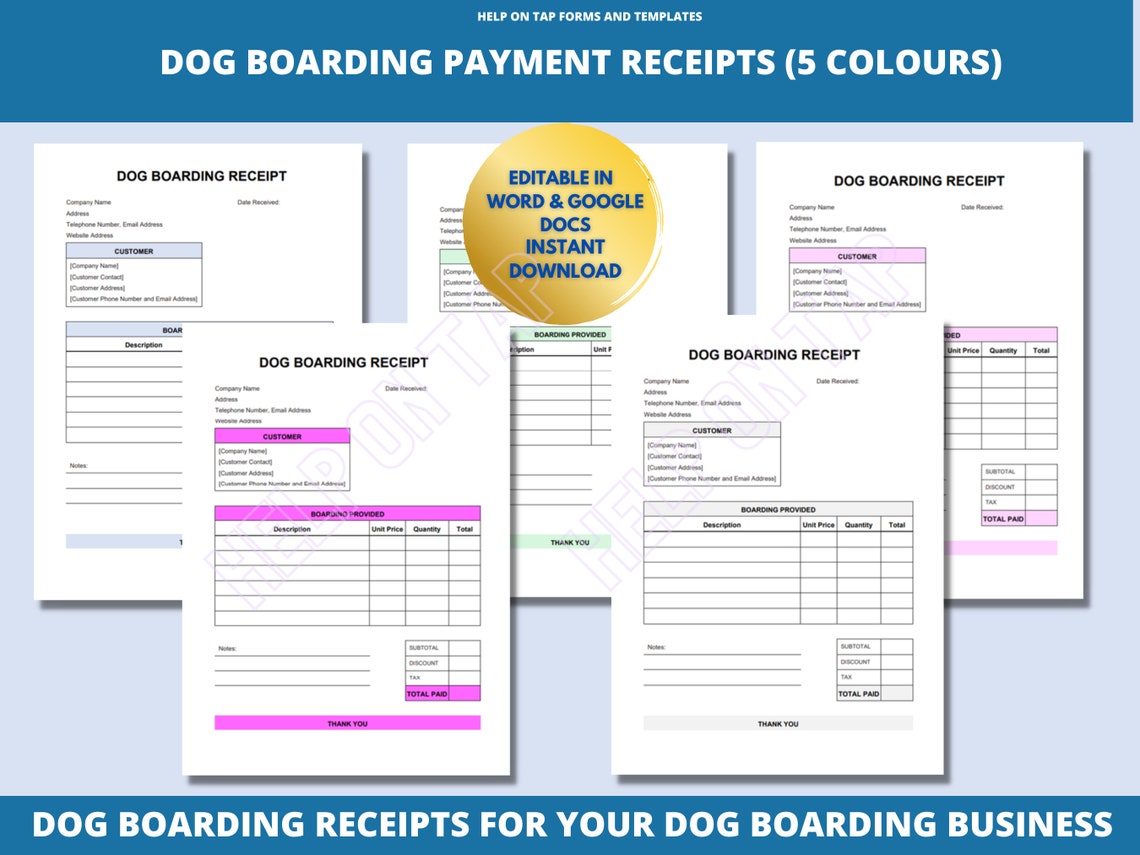 Dog Boarding Receipt Printable | Dog Boarding Deposit Receipt | Simple ...