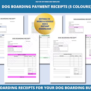 Dog Boarding Receipt Printable | Dog Boarding Deposit Receipt | Simple ...
