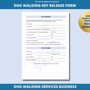 Key Release Form blue Dog Walking Key Return / Key Release - Etsy