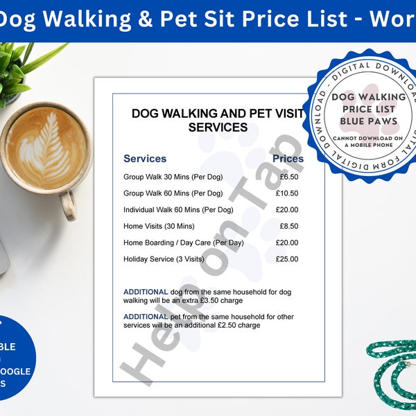 Dog Walking Price List Template - Etsy