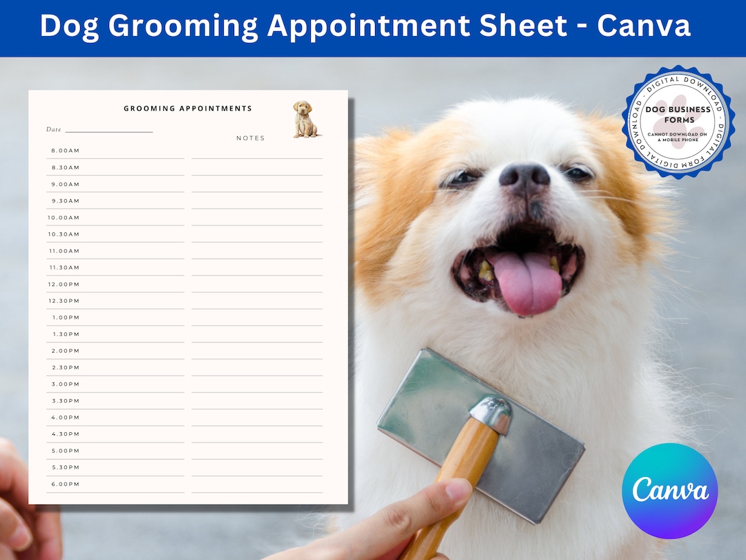 Grooming Appointment Sheet Canva Dog Grooming Appointment Diary Sheet ...