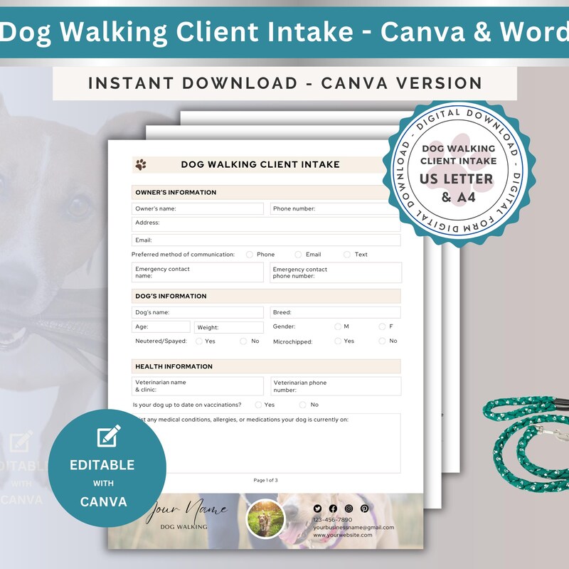 Dog Walker Client Form - Etsy