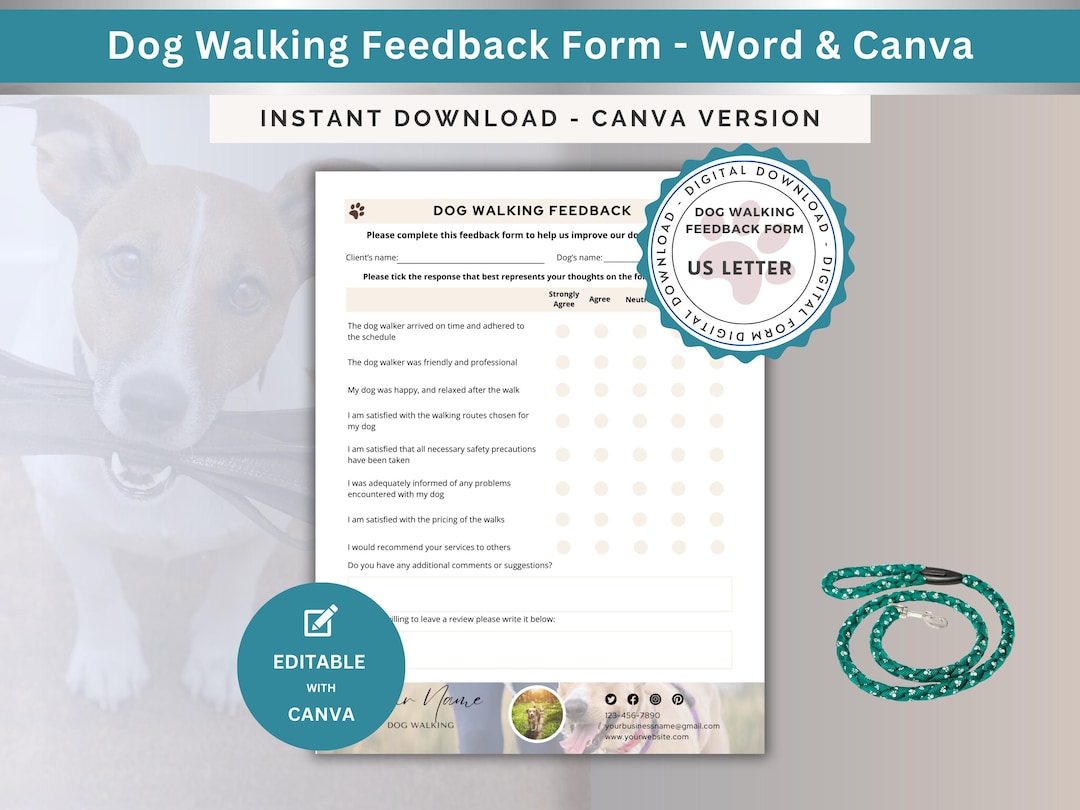 Dog Walking Feedback Form Template Dog Walker Questionnaire ...