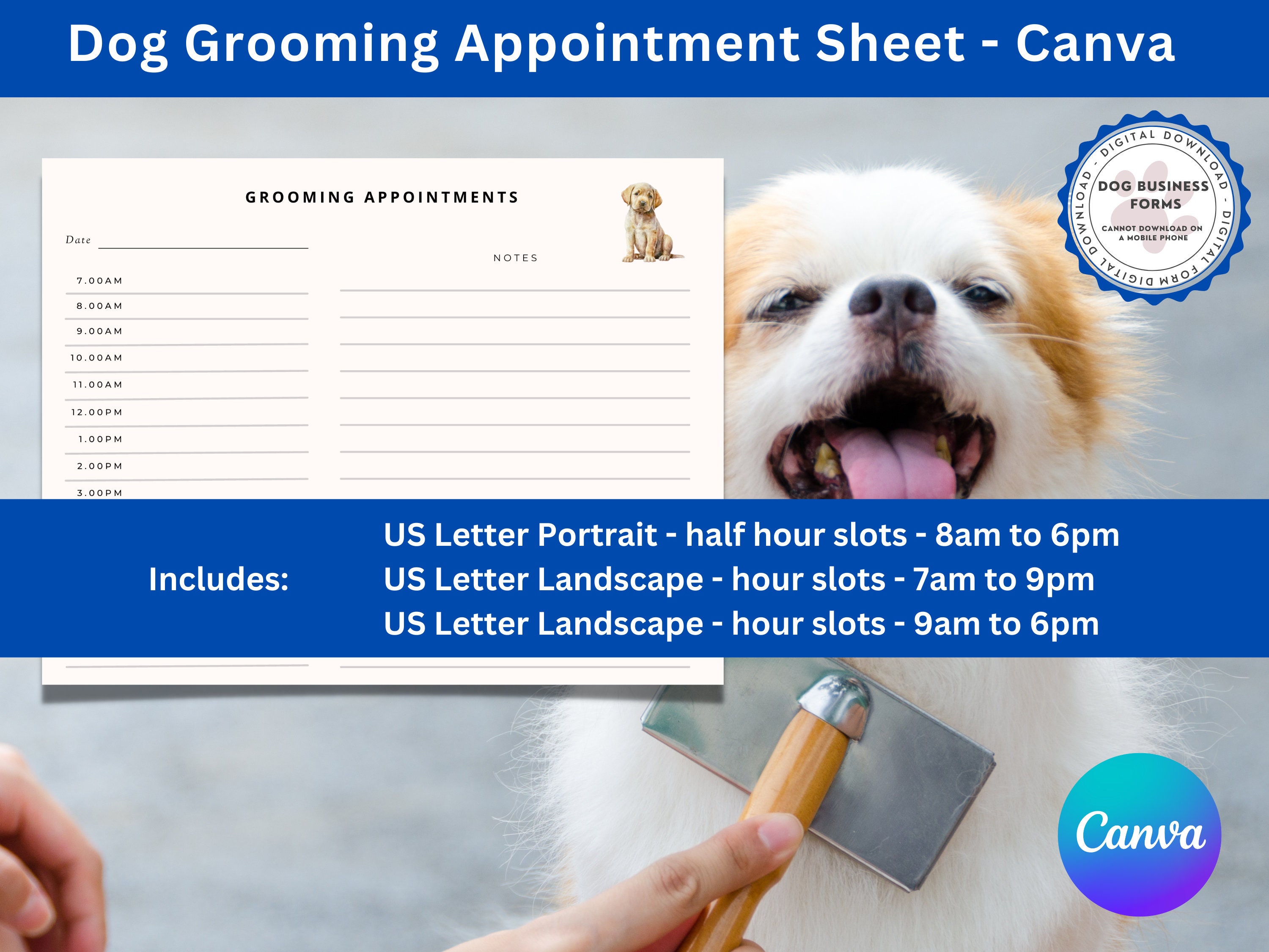 Grooming Appointment Sheet Canva Dog Grooming Appointment Diary Sheet ...