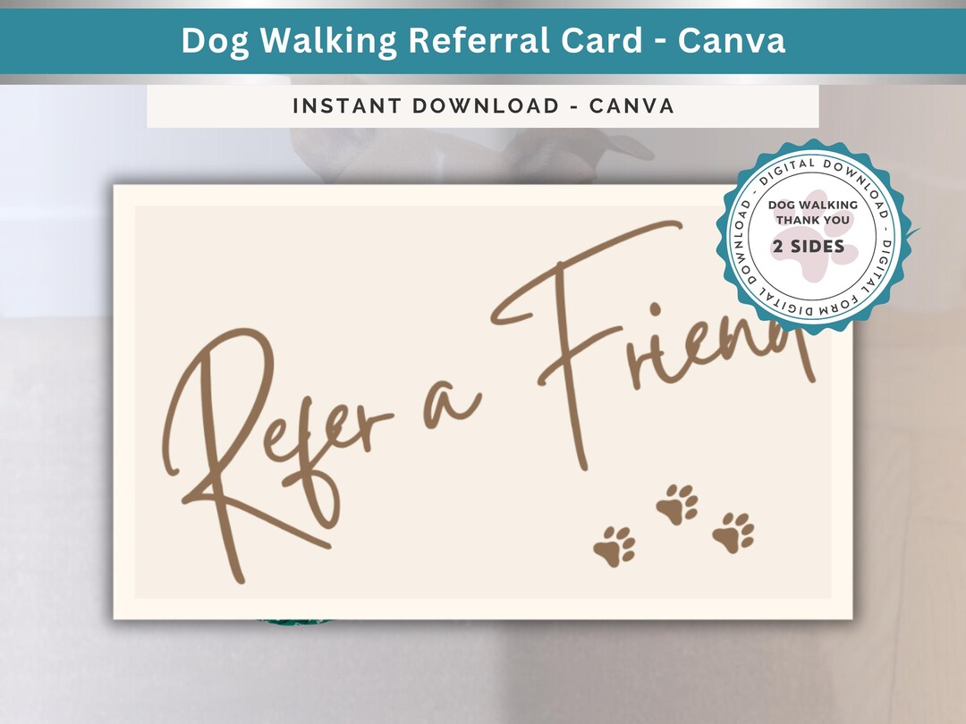 Dog Walking Refer A Friend Card Pet Walker Referral Card Template Dog ...