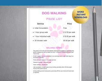 Dog Walk Price List - Etsy