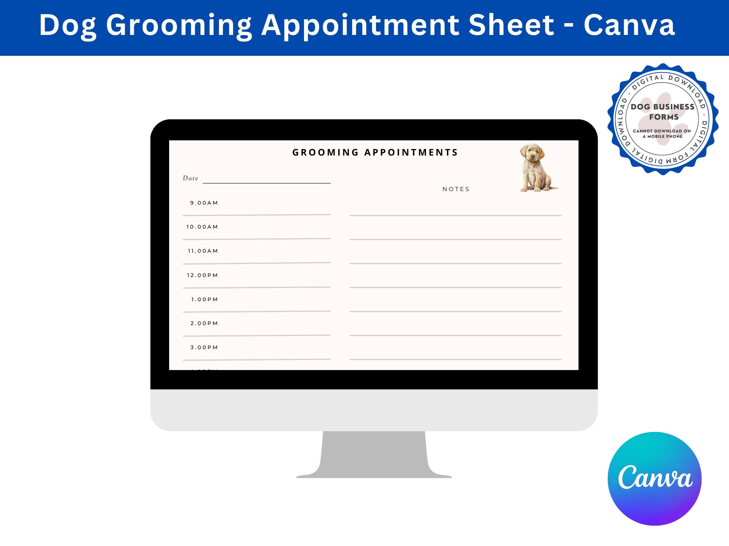 Grooming Appointment Sheet Canva Dog Grooming Appointment Diary Sheet ...