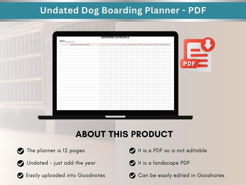Undated Goodnotes Dog Boarding Planner for a Kennel or Home Boarding ...