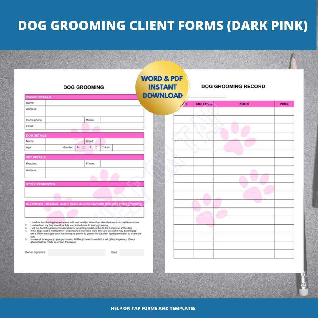 Dog Grooming Form dark Pink Mobile Dog Grooming Template Dog Grooming ...