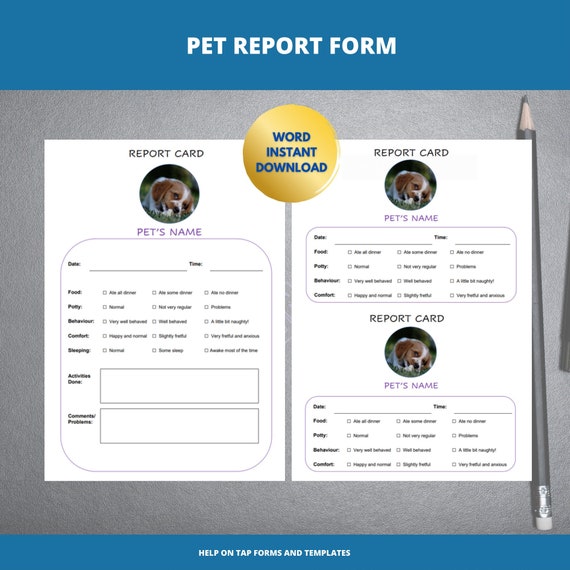Dog Report Form Pet Report Template Pet Sitting Report - Etsy