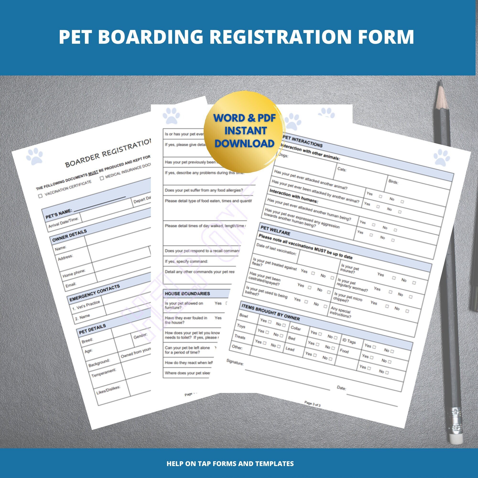 Printable Pet Home Boarding Registration Form Blue Boarders Form Home Printable Pet Home Boarding Registration Form Blue Boarders Form Home