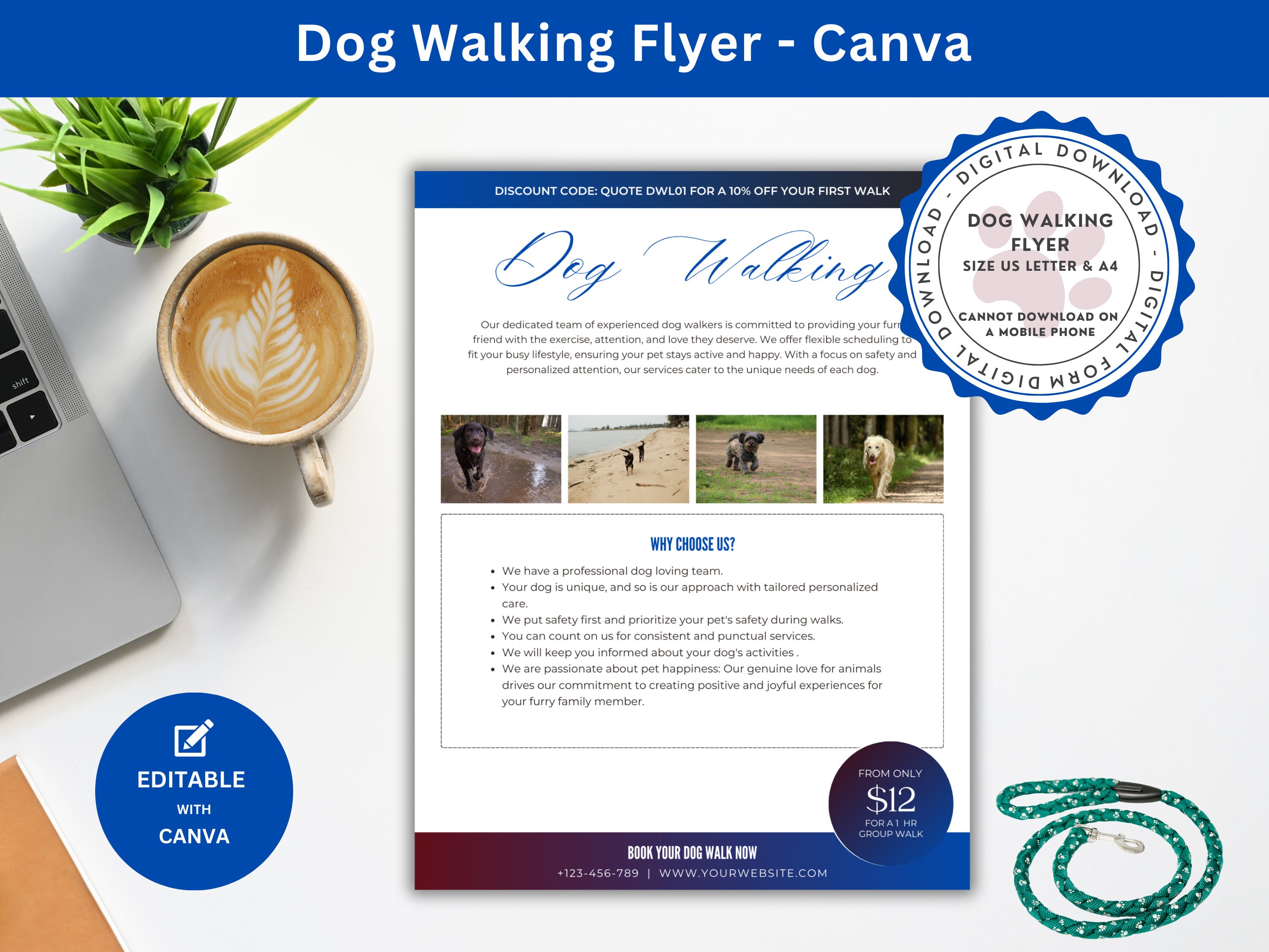 Dog Walking Flyer Editable Canva Template for a Dog Walker or Dog ...