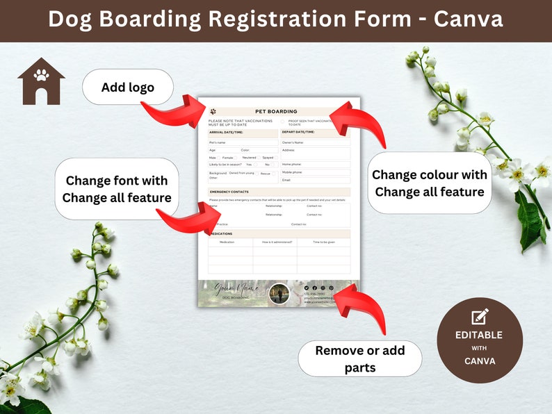 Pet Home Boarding Registration Form Dog Boarding Paperwork Boarders ...