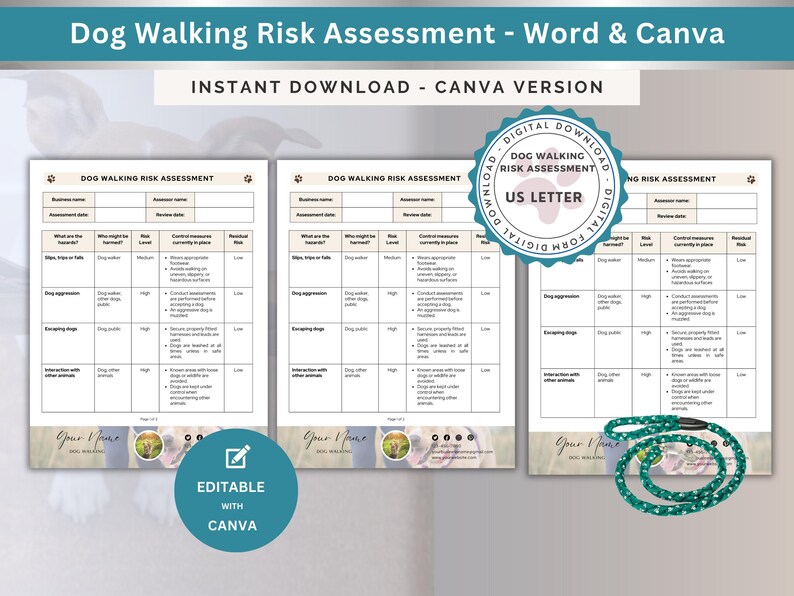 Dog Walking Risk Assessment Template Dog Walker Risk Evaluation ...