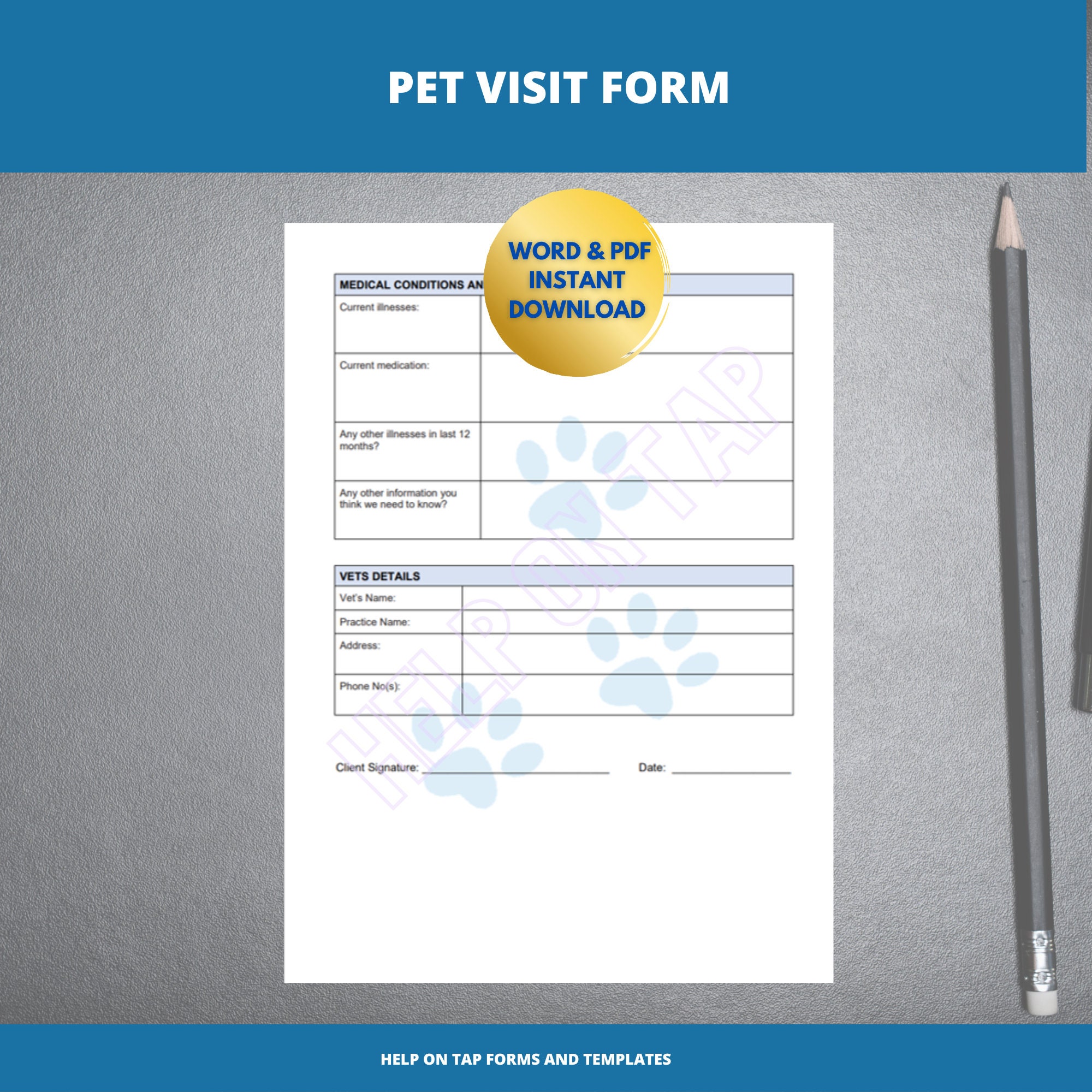 Pet Visit Form Ideal for a Pet House Visit Service New Client Pet Visit ...