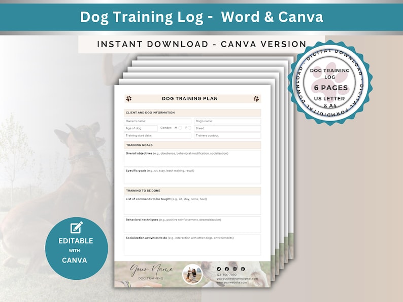 Dog Training Log Template: Progress Tracker, Homework, Evaluation (word ...
