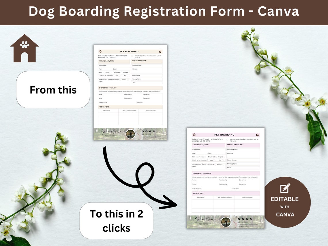 Pet Home Boarding Registration Form Dog Boarding Paperwork Boarders ...