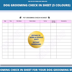 Dog Grooming Check-in Sheet: Pet Grooming Form Template (word & Google ...