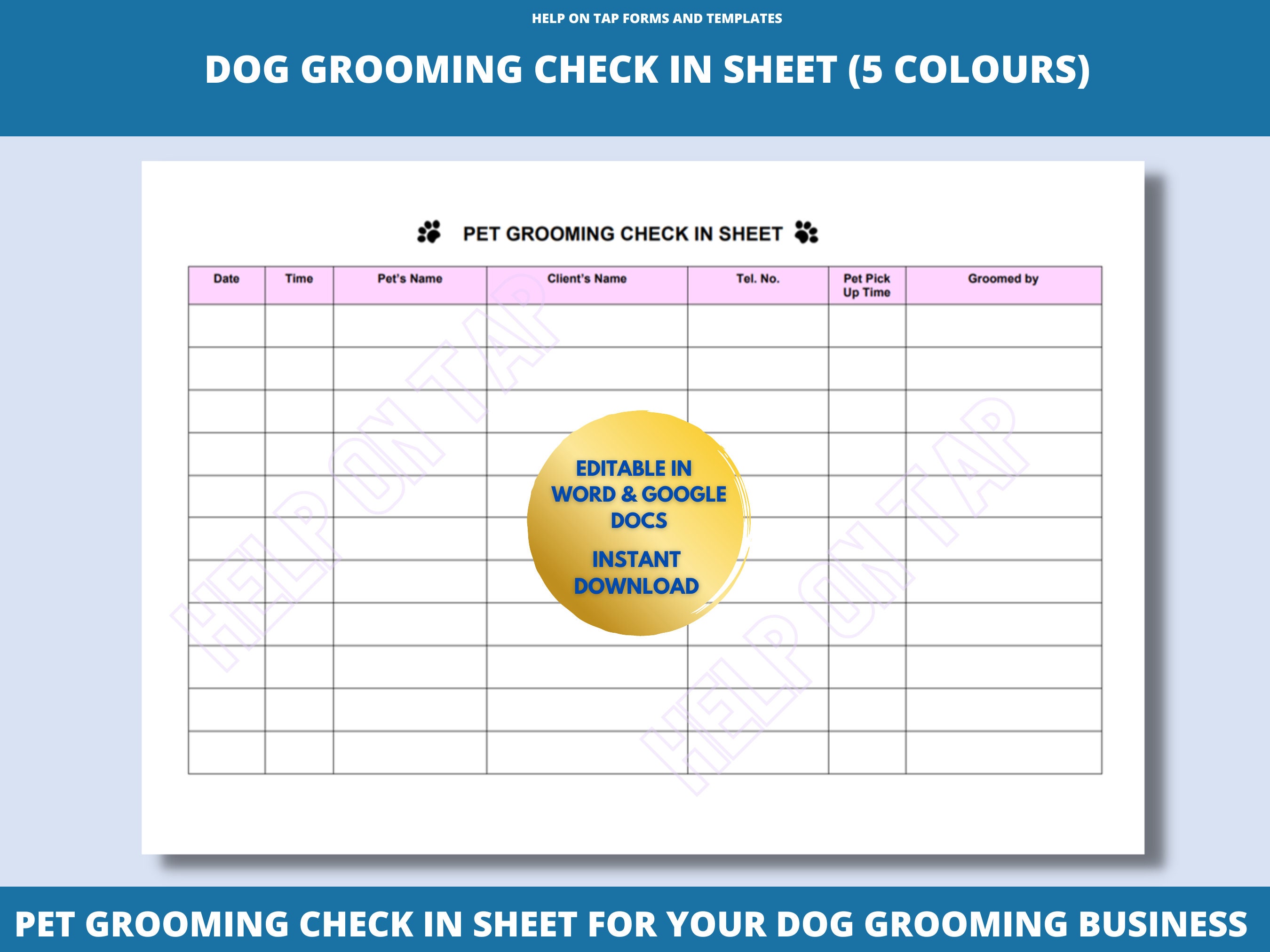 Dog Grooming Check-in Sheet: Pet Grooming Form Template (word & Google ...