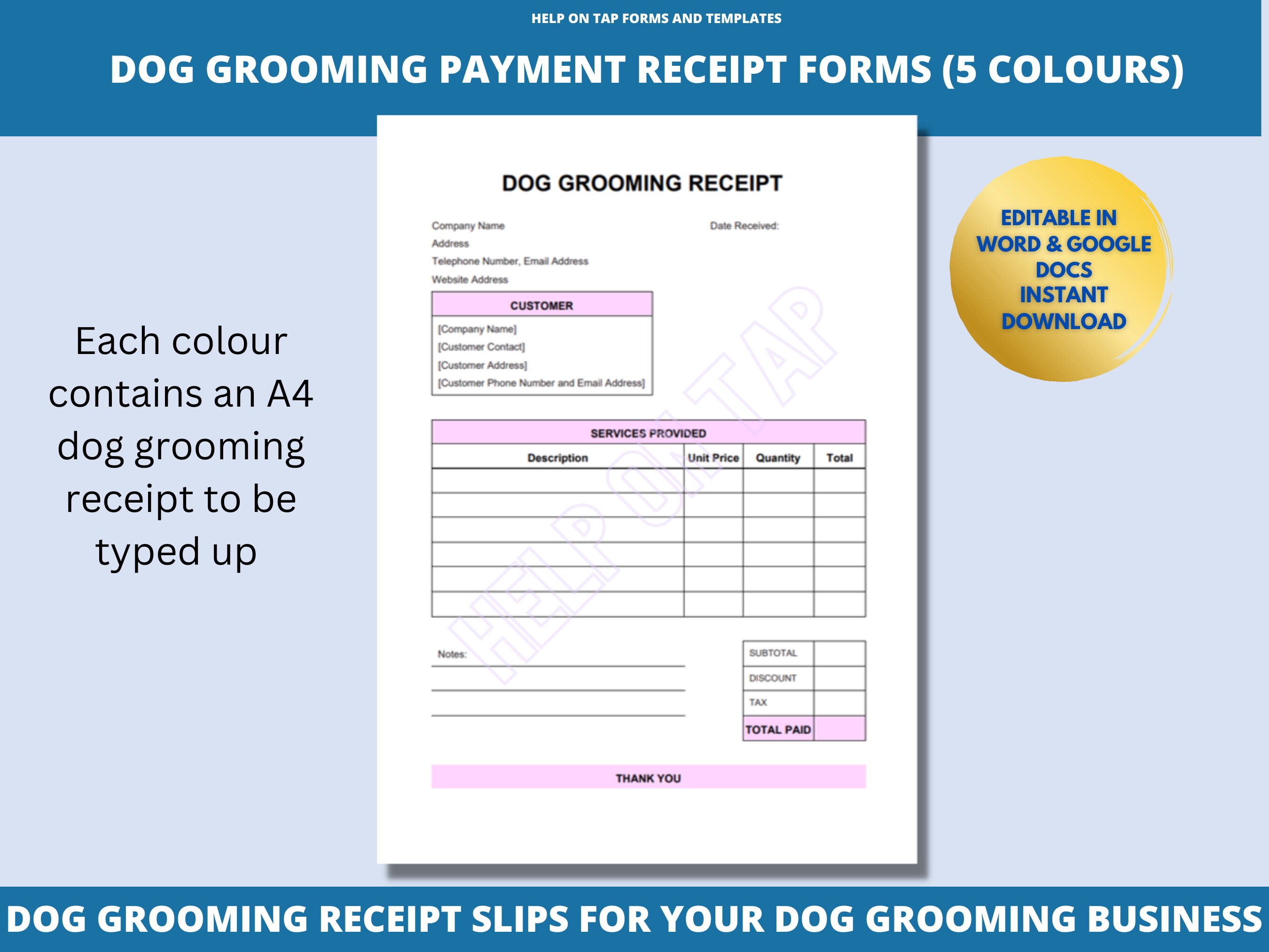 Dog Grooming Payment Receipt Word Dog Grooming Deposit Receipt Simple ...