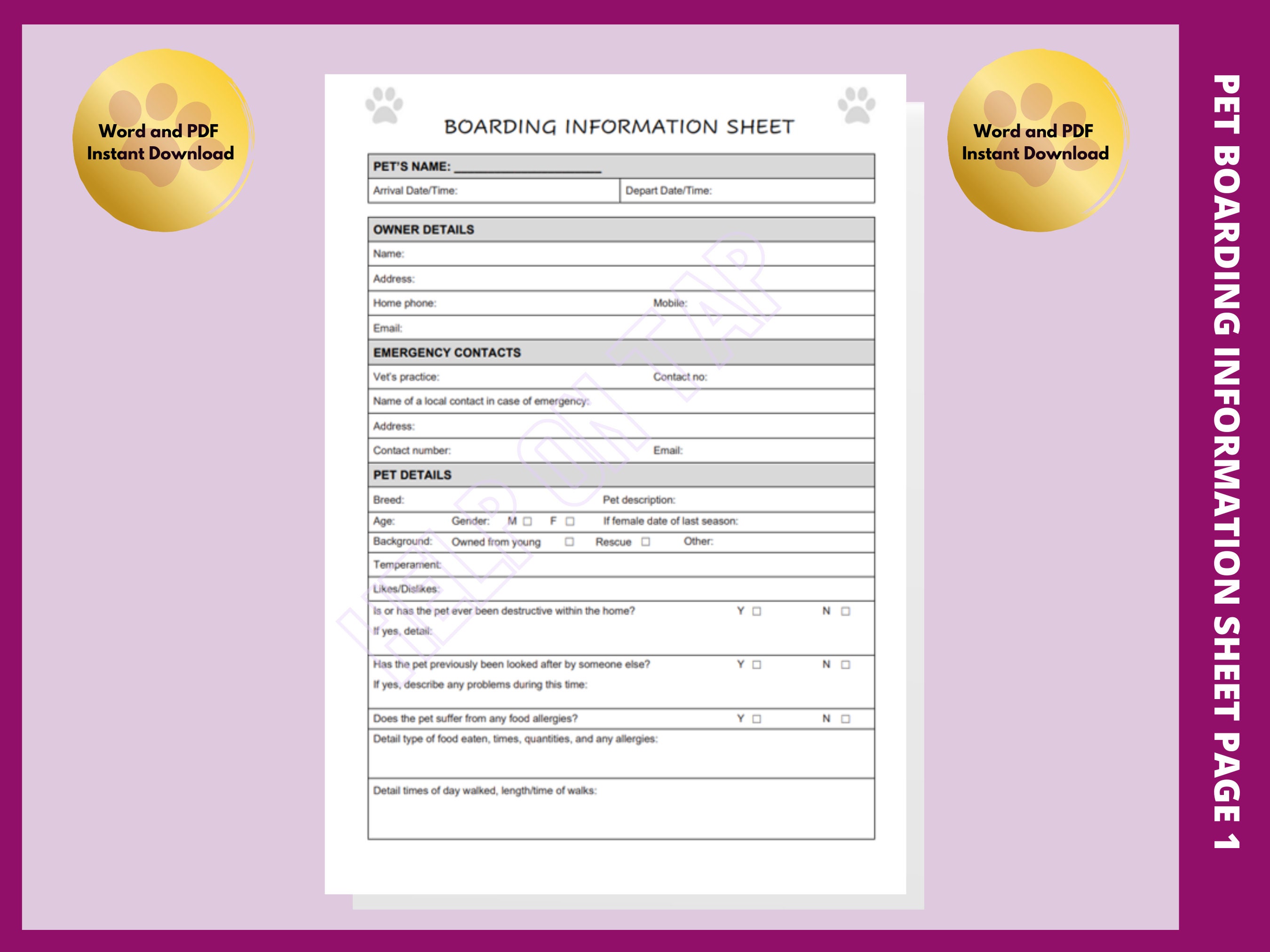 Generic Pet Boarding Log Book to Make at Home Includes a Boarding ...