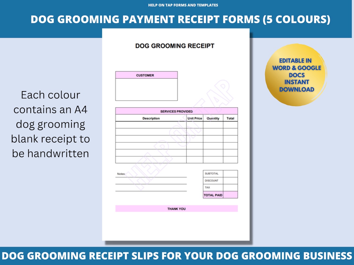 Dog Grooming Payment Receipt Word Dog Grooming Deposit Receipt Simple ...