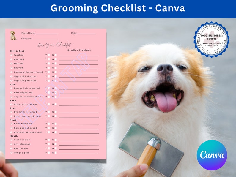 Dog Checklist for Groomer (pink) - Canva | Dog Grooming Checklist | Pet ...