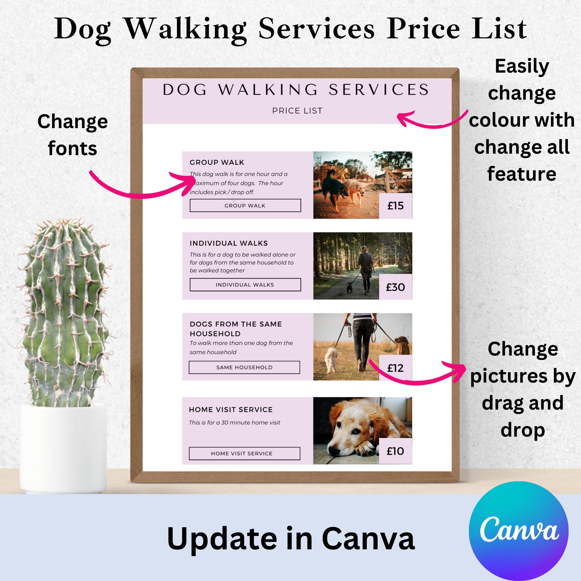 Dog Walking Price List Template Canva | Dog Walking Pricelist ...