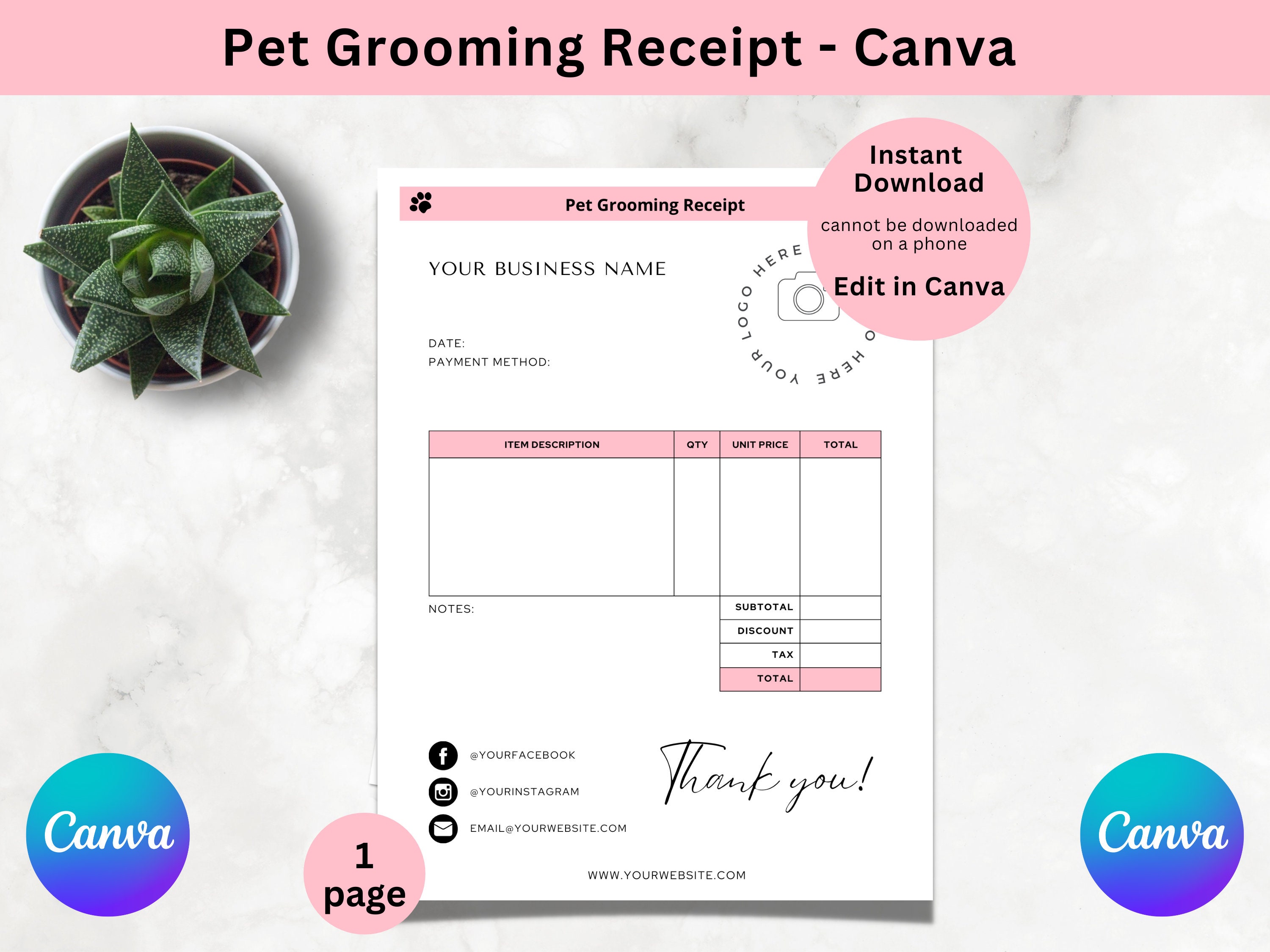 Dog Groom Receipt Form - Canva | Dog Grooming Receipt | Pet Groomer ...