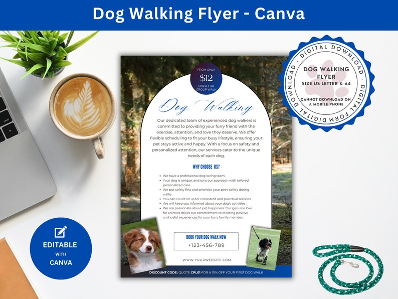 Dog Walking Flyer Editable Template for a Dog Walker or Dog Walking ...