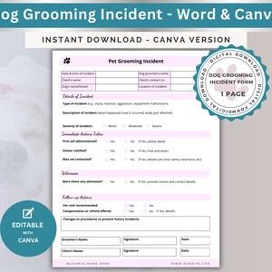 Dog Grooming Incident Report Form: Mobile Groomers, Pet Injury ...