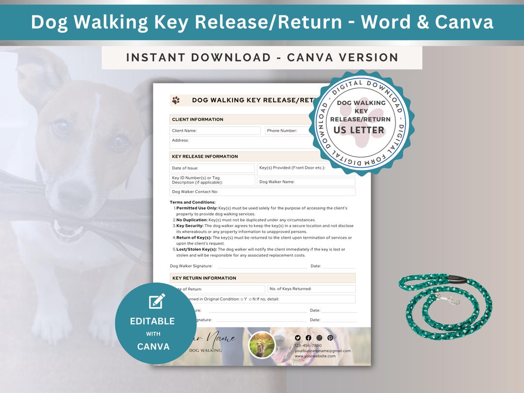 Dog Walking Key Release Form: Editable Word & Canva Template - Etsy