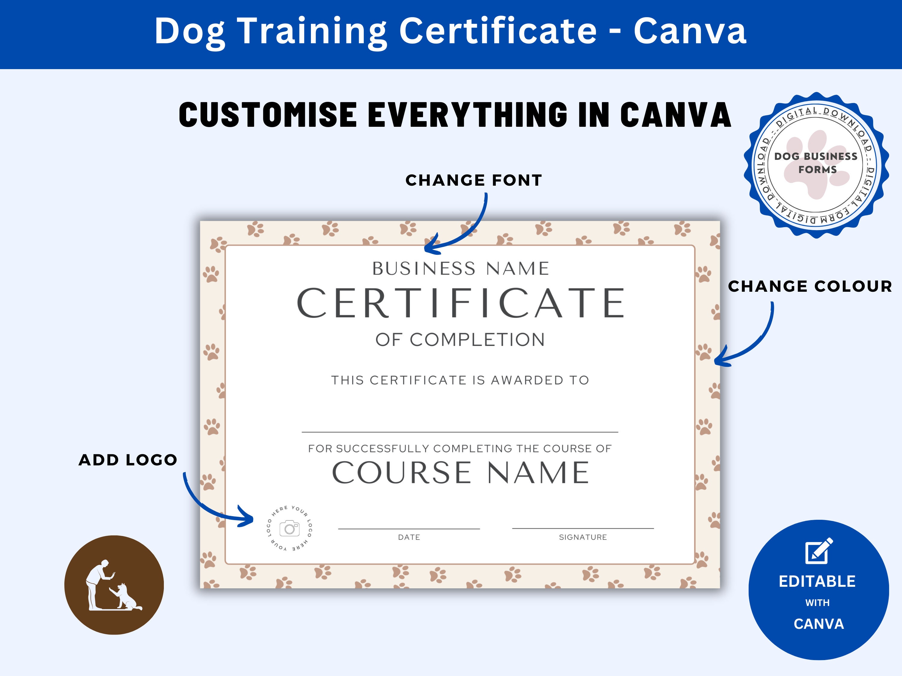 Dog Training Certificate Template Form Dog Training Course Certificate Dog Trainer Course Form ...