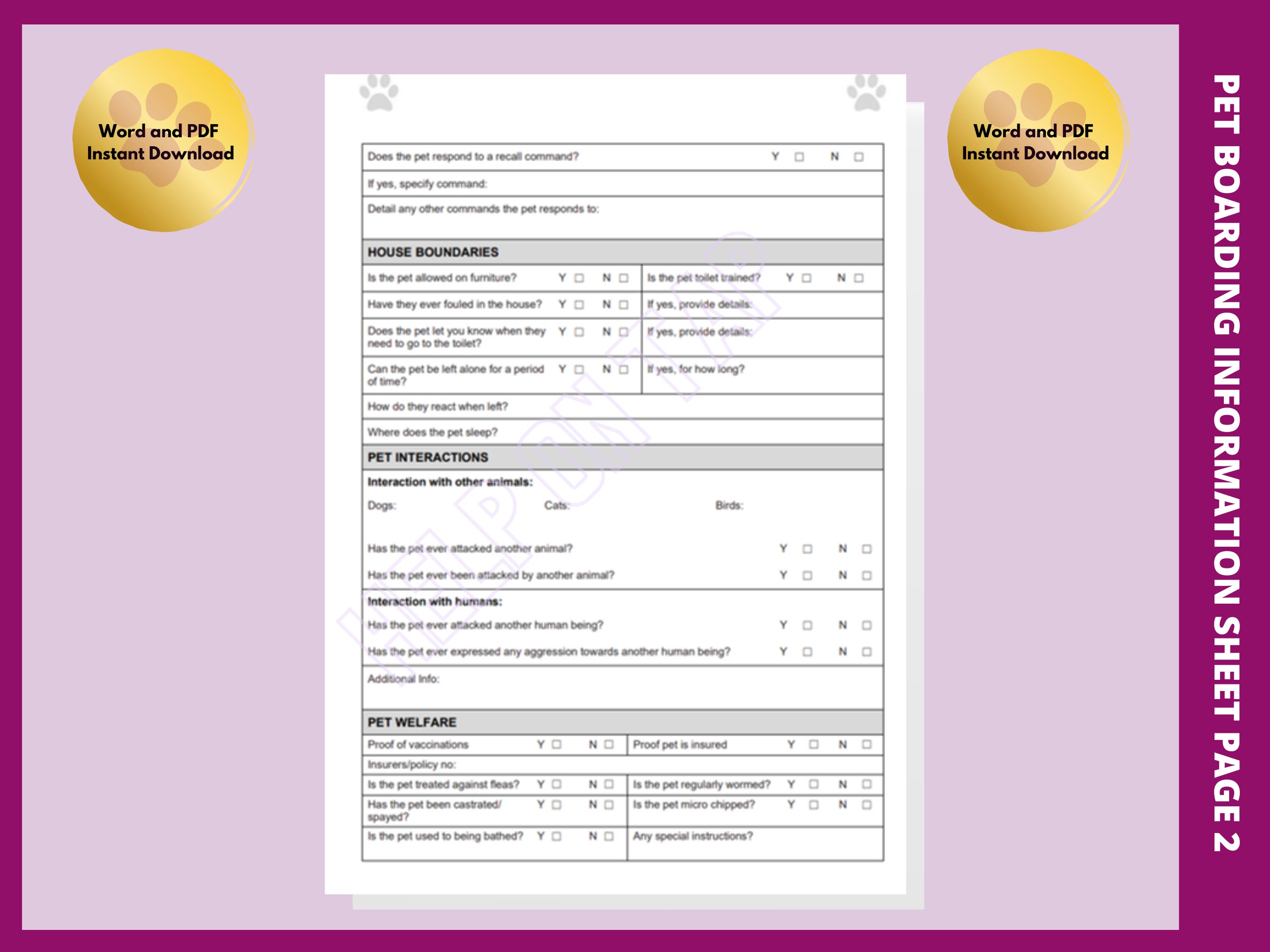 Generic Pet Boarding Log Book to Make at Home Includes a Boarding ...