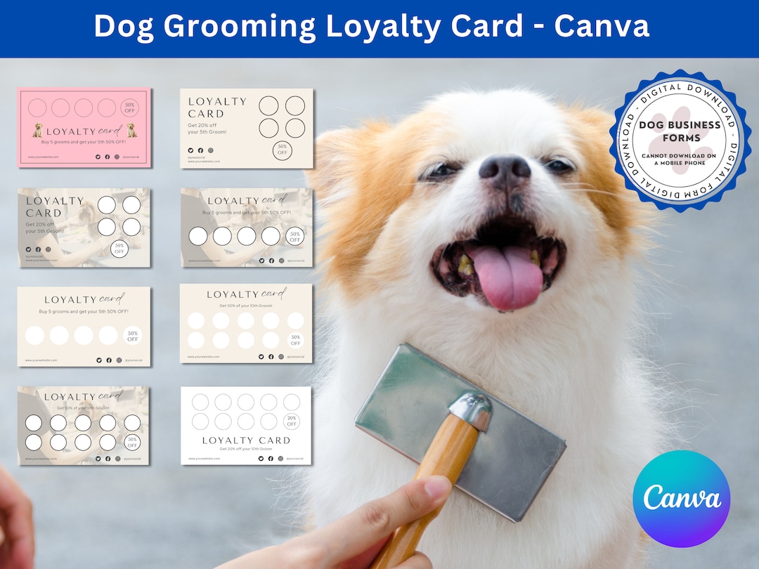 Dog Groom Loyalty Cards - Canva | Dog Grooming Client Rewards Card ...