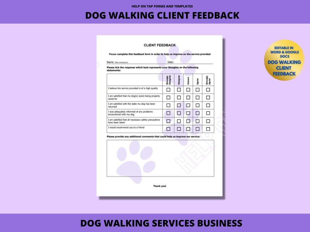 Dog Business Client Feedback Form Word purple Client - Etsy